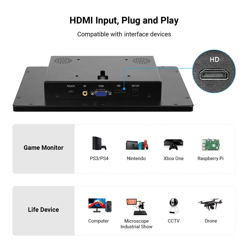 10.1 Inch 1280x800 VGA Display IPS Portable Monitor Metal Shell with ...