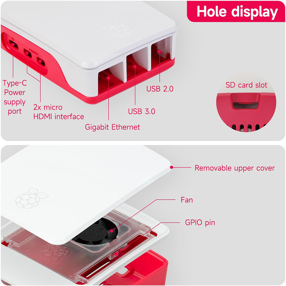 Official Raspberry Pi 5 Case with Fan Red/White