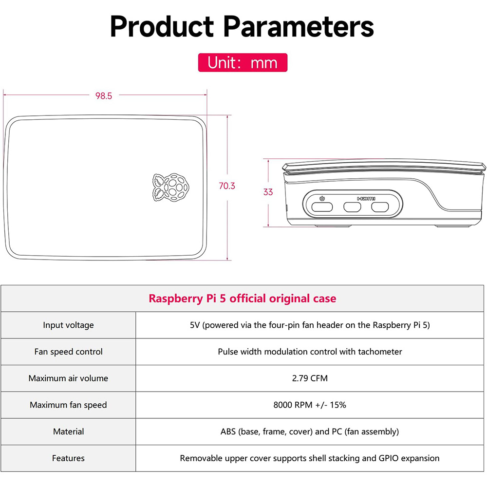 Official Raspberry Pi 5 Case with Fan Red/White